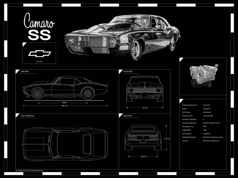 Engraved Car Blueprint on Sale at Garage Goals Official | Custom Car Art